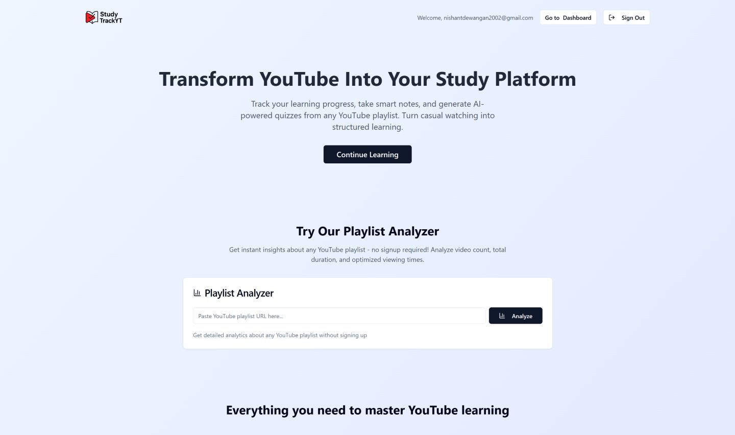 StudyTrackYT - YouTube Playlist Tracker | Track Your YouTube Learning ...
